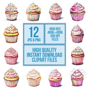 12x Cupcake Clip Art, Sprinkle Cupcake PNG Clipart, Watercolor Clip Art ...