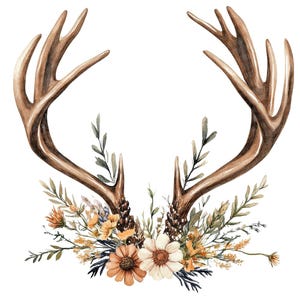 Deer Antler PNG Clipart, 12x Floral Antlers Clip Art Set, Printable ...