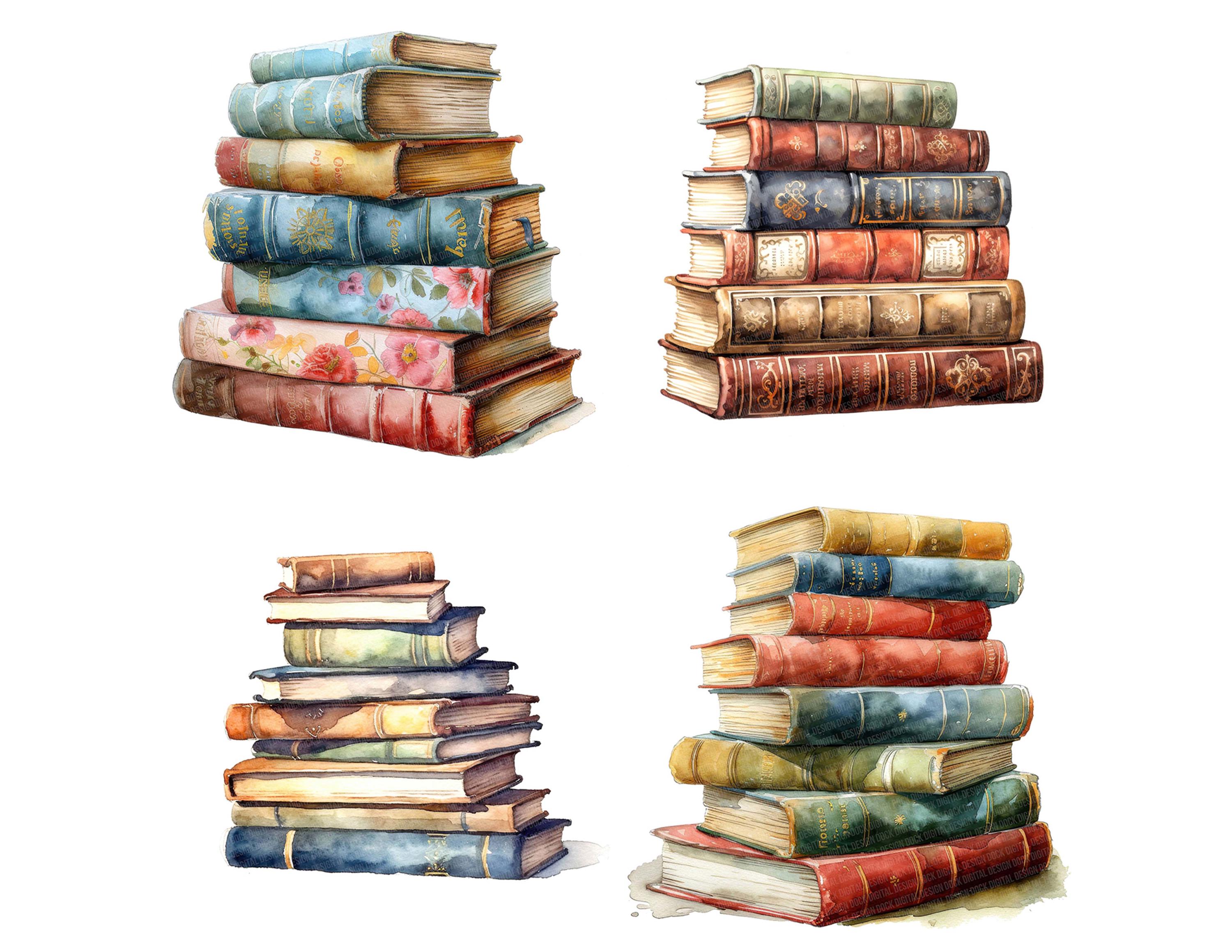 Book Pile PNG Clipart, 12x Vintage Book Stack Art Set, Printable ...