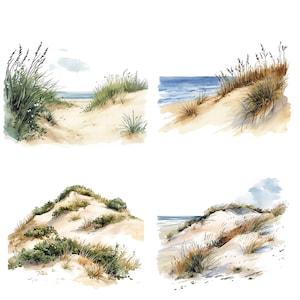 12x Sand Dune PNG Clipart, Watercolor Coastal Grass Clip Art Set ...