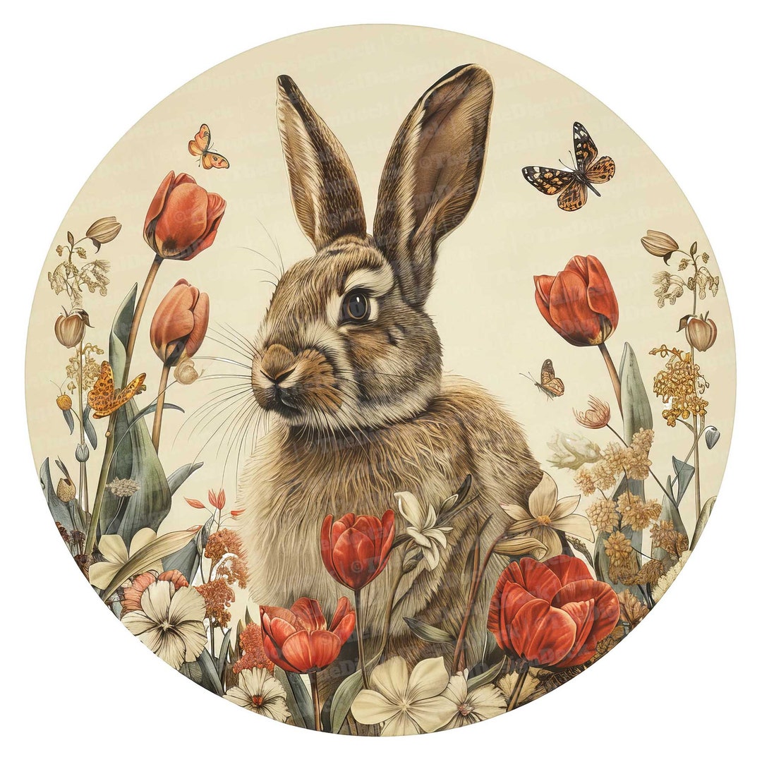 12x Vintage Rabbit Clipart, Springtime Rabbits Clipart, Printable ...