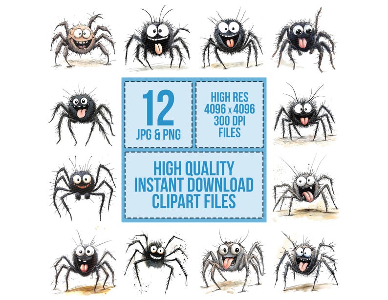 Cartoon Spider PNG Clipart, 12x Funny Bug Clip Art Set, Printable ...