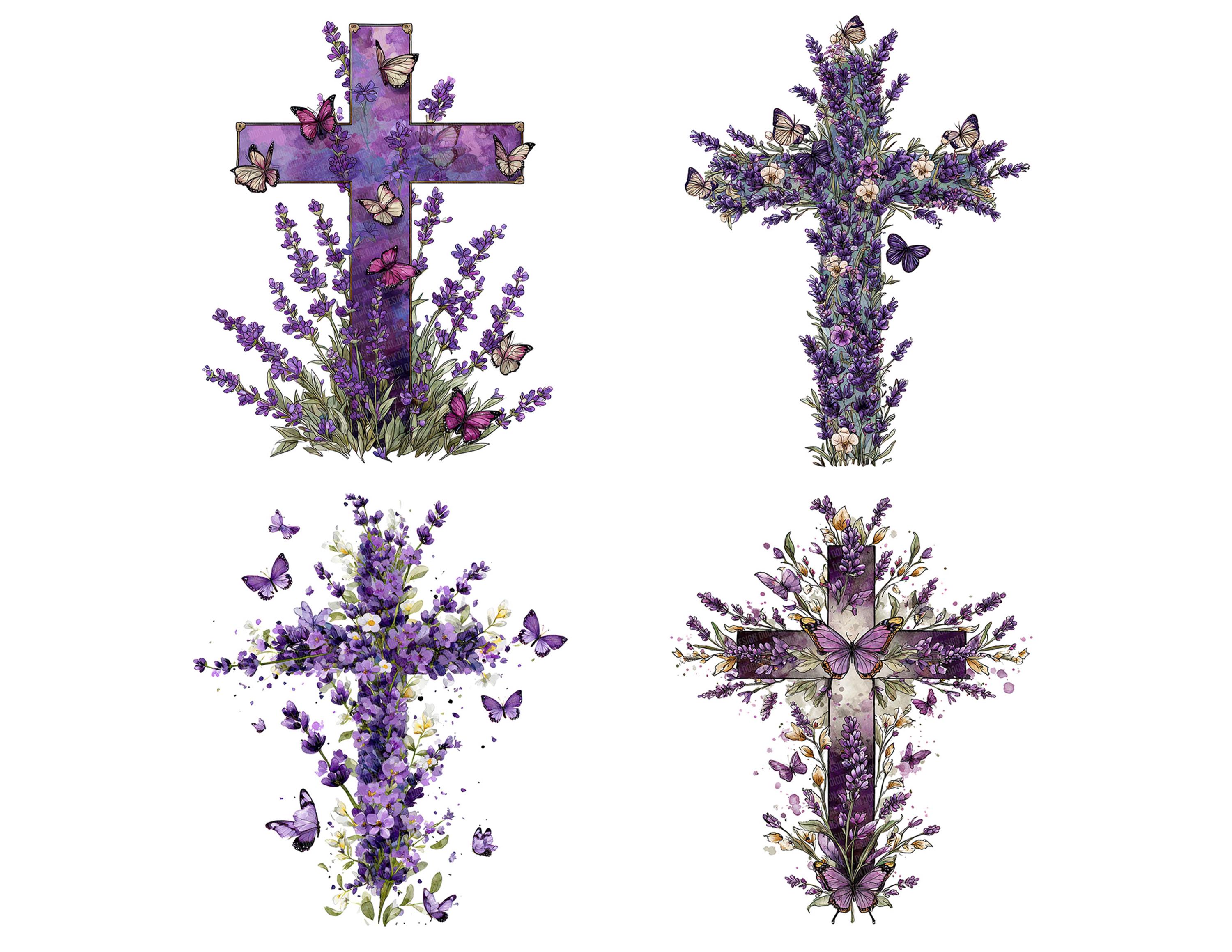 Cross PNG Clip Art, 12x Lavender Floral Clipart Set, Printable ...
