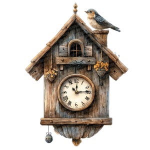 Cuckoo Clock PNG Clipart, 12x Wooden Clock Clip Art Set, Printable ...