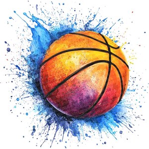 Basketball PNG Clipart, 12x Watercolor Basketball Clip Art Set, Sports ...