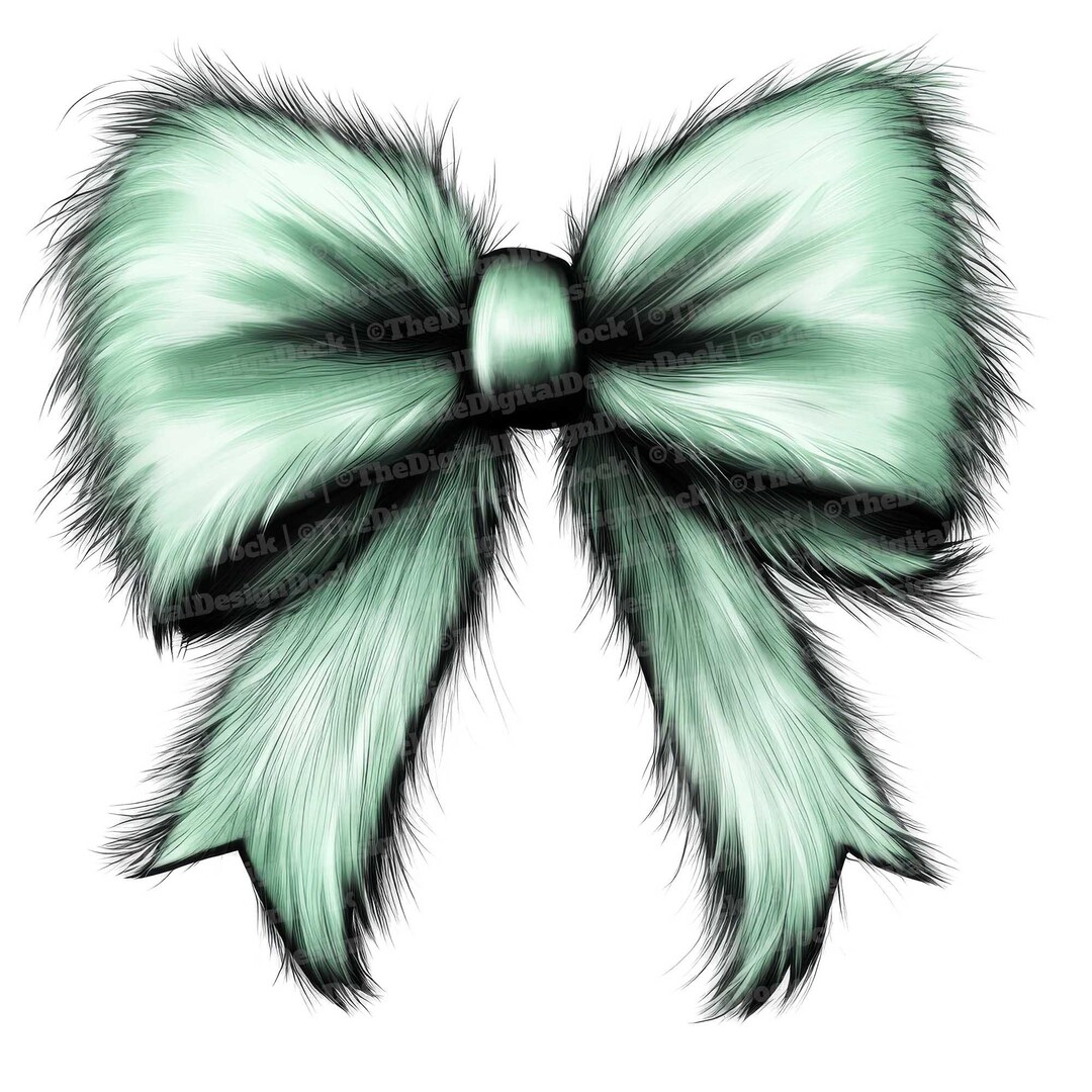 12x Green Furry Bow Clipart, Grinch Ribbon Clipart, Printable ...