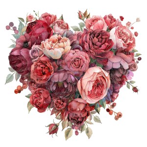 12 Floral Heart Clipart, Watercolor Flower Clipart, Printable ...