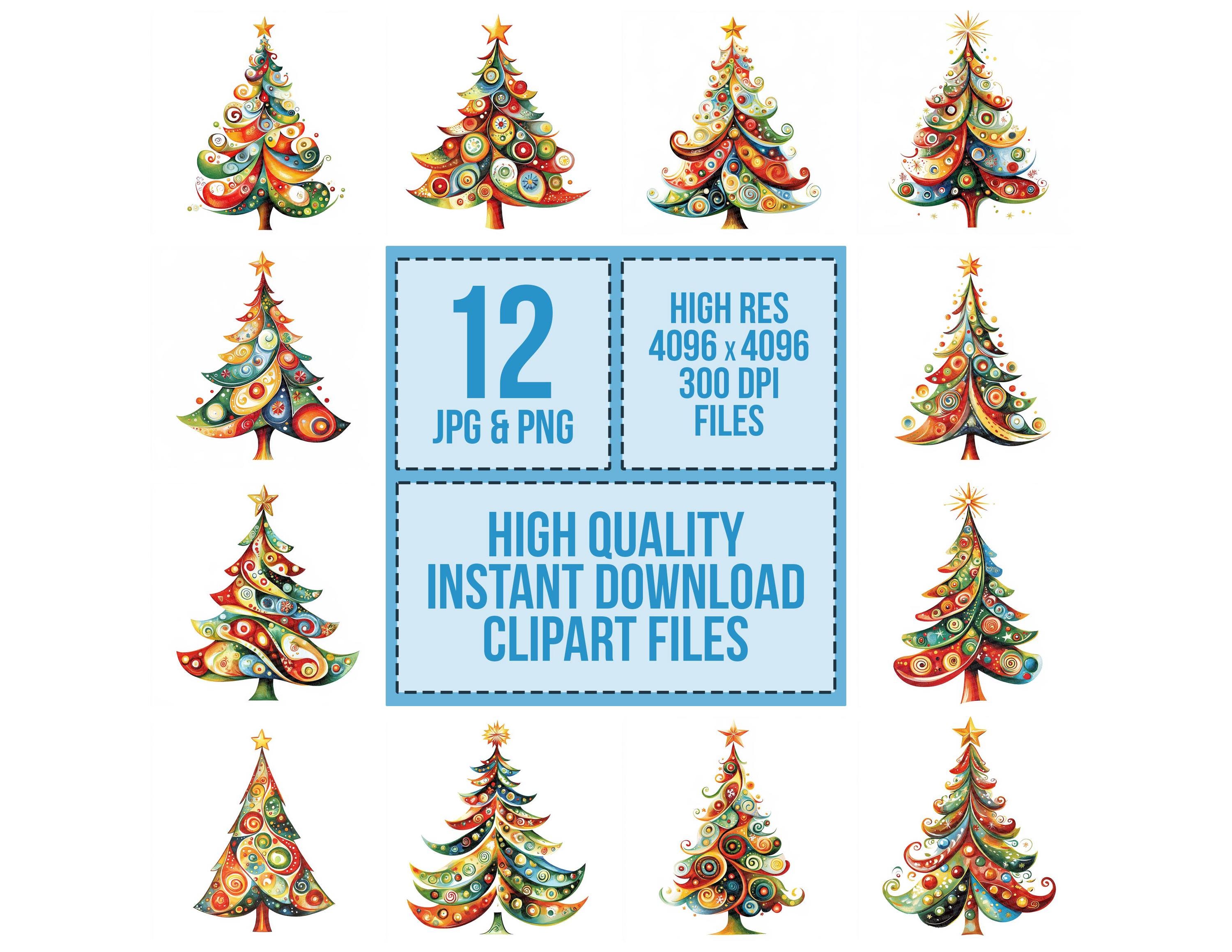 Christmas Tree PNG Clip Art, 12x Whimsical Holiday Tree Clipart Set ...