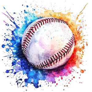 12 Baseball PNG Clipart, Watercolor Sports Ball Art, Vibrant Baseball ...