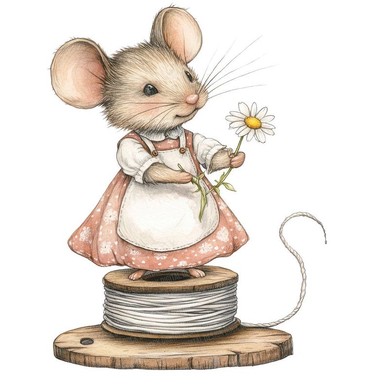 Mouse Clipart, 12x Thread Spool Mice Clip Art Set, Printable Watercolor ...