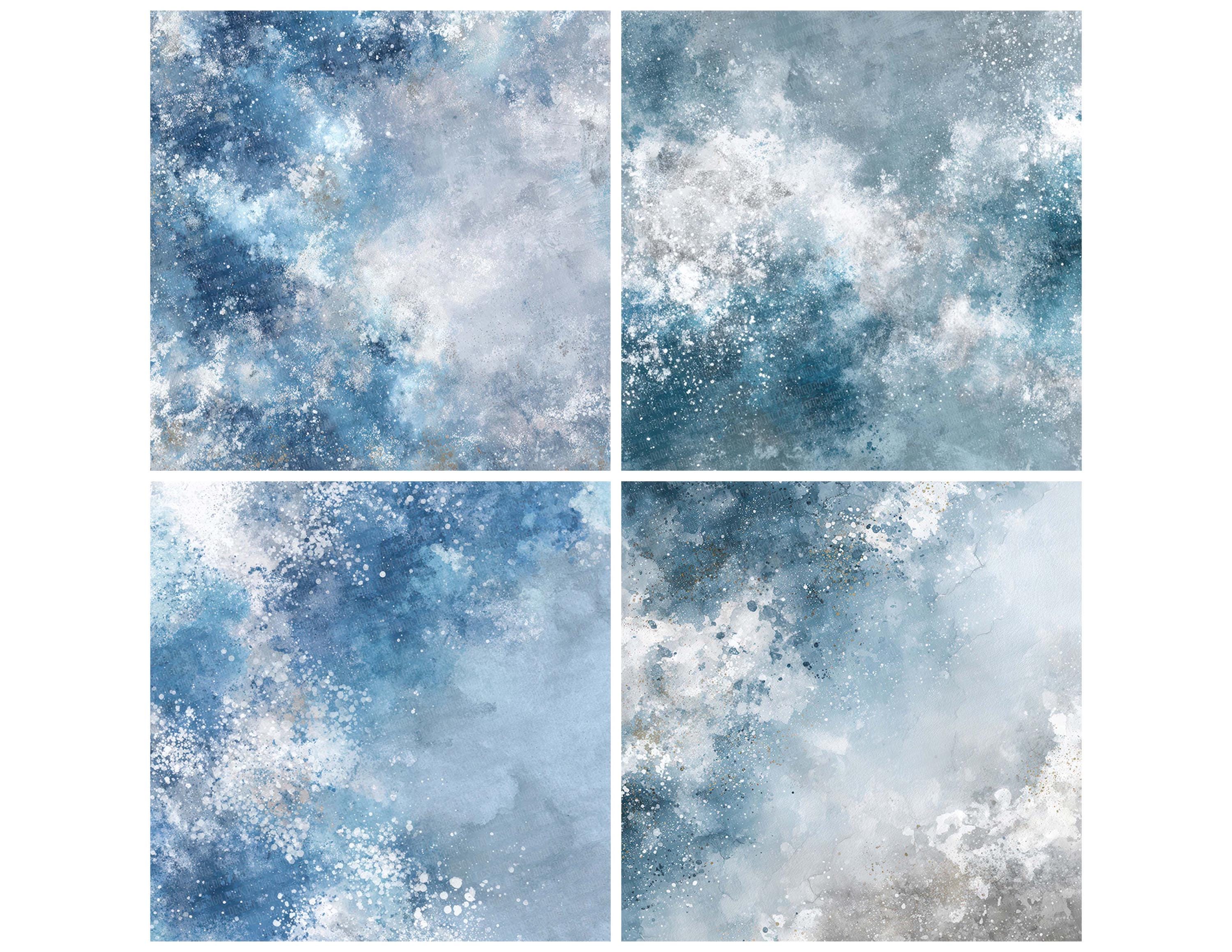 Retro Splatter Icy Blue White Digital Paper Pack 12 Junk Journal Paper ...