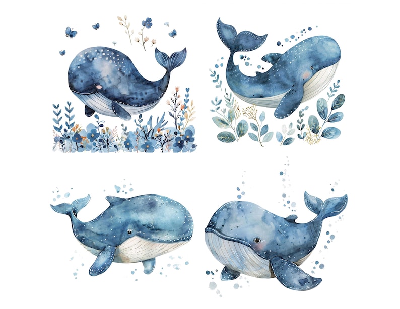 Nursery Whale PNG Clipart, 12x Baby Whale Clip Art Set, Printable ...