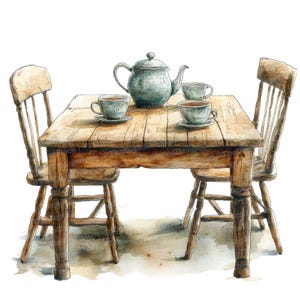 12 Cottage Table Clipart, Rustic Farmhouse Decor, Printable Watercolor ...