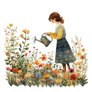 12 Gardening Girl Clipart, Woman Flower Garden Gardening, Printable ...