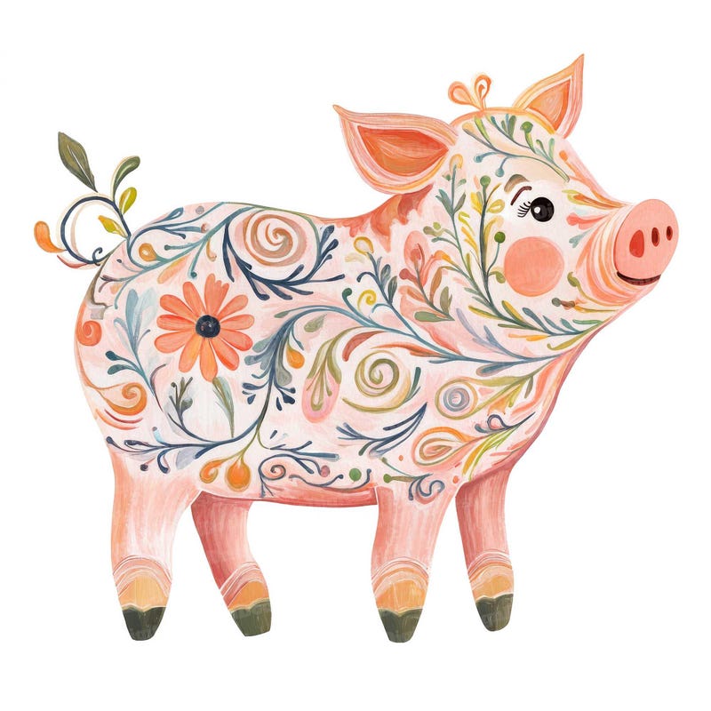 Folk Art Pig - Etsy