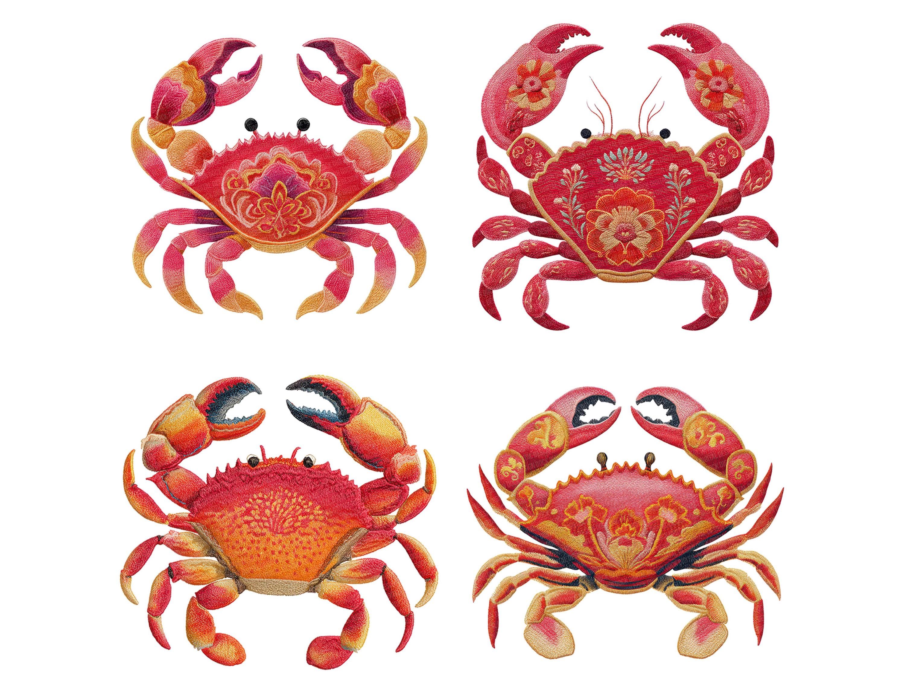 12x Nautical Crab PNG Clipart, Fabric Style Ocean Animals Clip Art Set ...