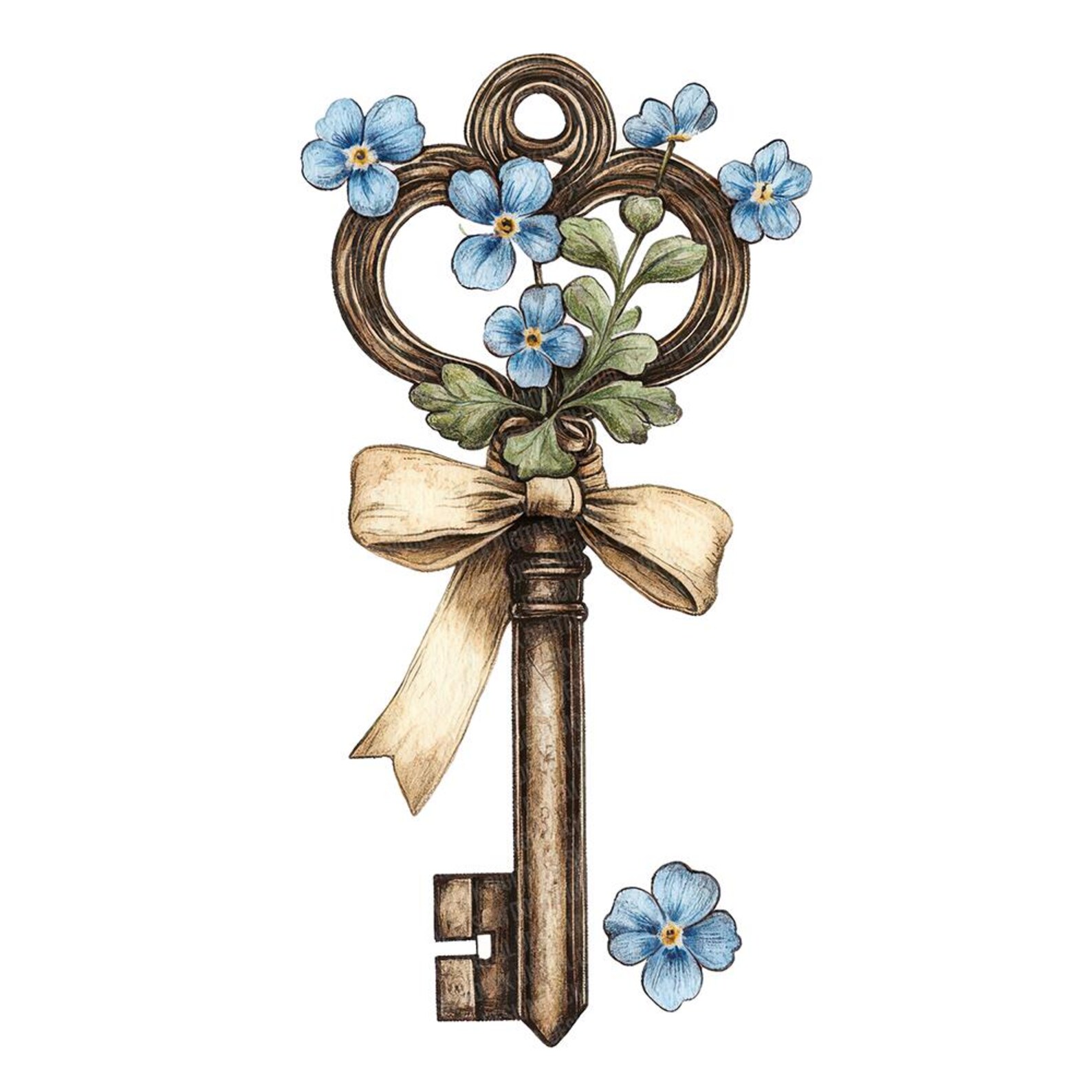 12x Ornate Key PNG Clipart, Antique Key With Flowers Clip Art Set ...