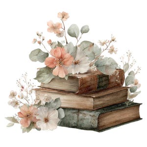 Vintage Books PNG Clipart, 12x Floral Book Stack Clip Art Set,printable ...