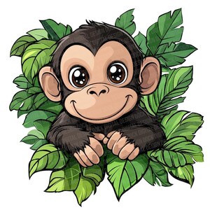 Monkey PNG Clipart, 12x Jungle Animals Clip Art Set, Printable Tropical ...