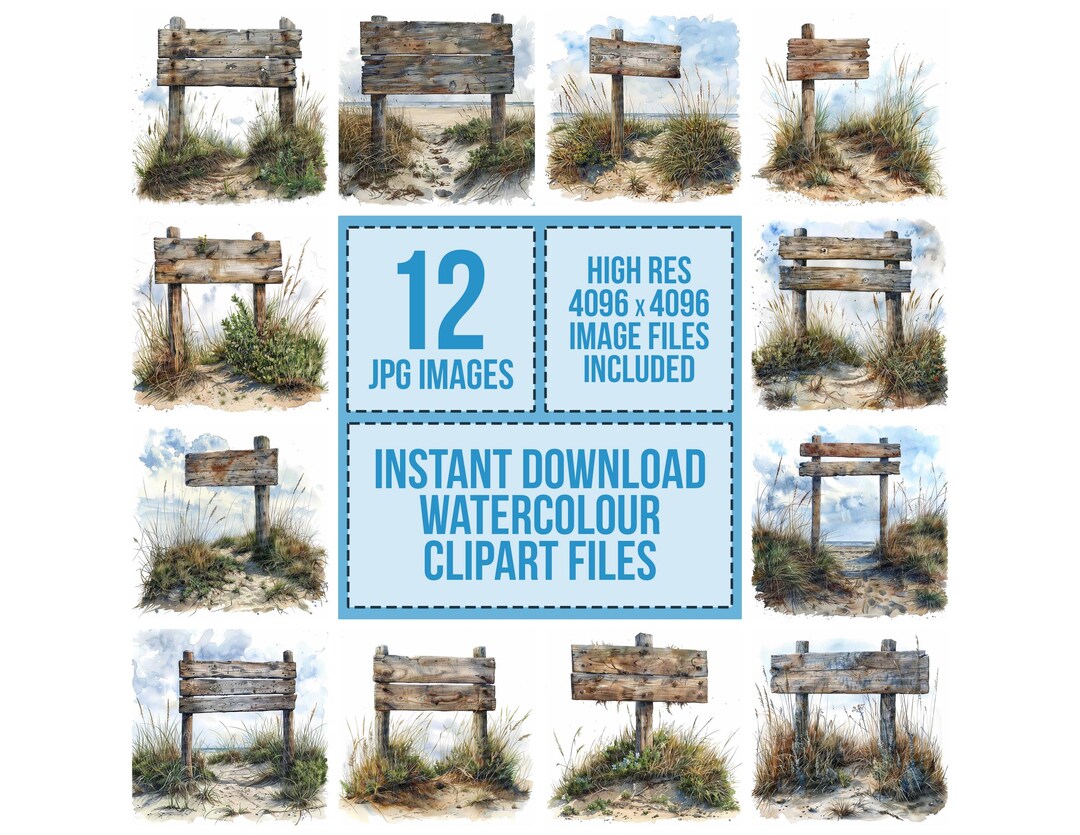 12 Sand Dune Sign Clipart, Rustic Beach Sign Clipart, Printable ...