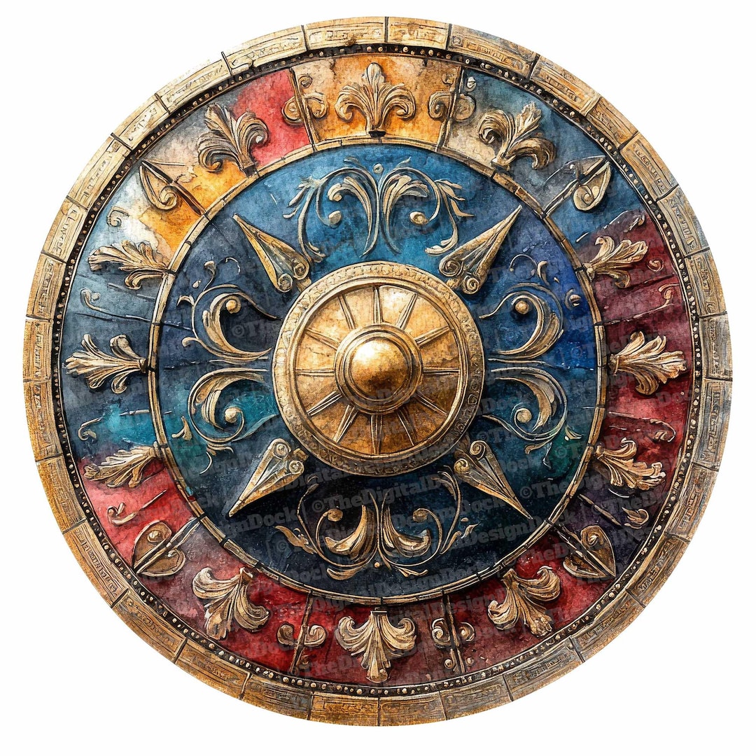 12x Greek Shield Clipart, Ancient Warrior Shield, Printable Watercolor ...