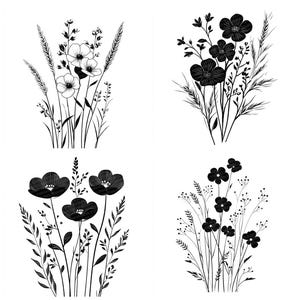 Black & White Floral PNG Clip Art, 12x Monochrome PNG Flower Clipart ...