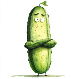 12x Grumpy Cucumber PNG Clip Art, Watercolor Green Cartoon Vegetable ...