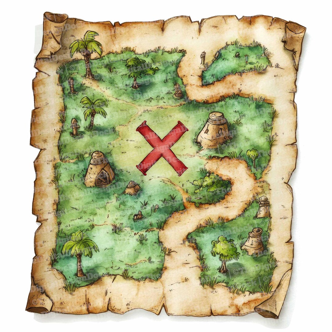 Treasure Map Clip Art, 12x Watercolor Map Clipart Set, Pirate Map Art ...