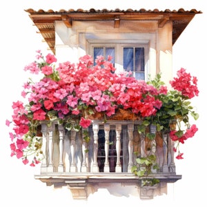 12x Italian Balcony Clipart, Petunias JPG Clipart, Printable Watercolor ...