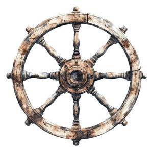 12x Watercolor Ship Wheel PNG Clipart, Rustic Nautical Boat Clip Art ...