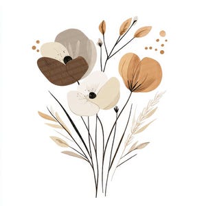 Boho Floral PNG Clip Art, 12x Neutral Flower Clipart Set, Watercolor ...