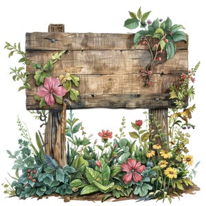12x Wooden Sign Clipart, Floral Signpost JPG Clipart, Printable ...