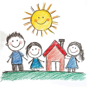 12x Family Drawing Clipart, Children Crayon Art, High Quality Jpgs ...