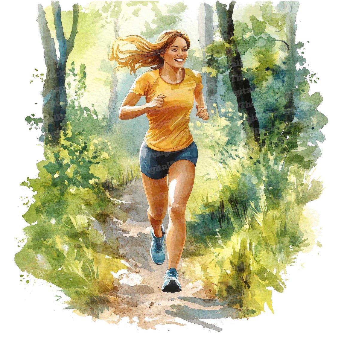 Woman Running Clipart, Watercolor Jogger, Printable Fitness Clipart ...
