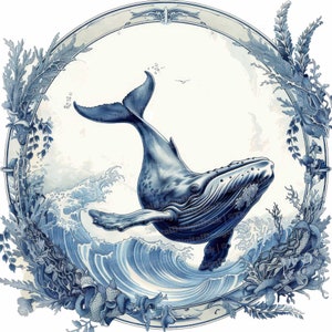 12x Vintage Whales Clipart, Ocean Whales Sea Clipart, Printable ...