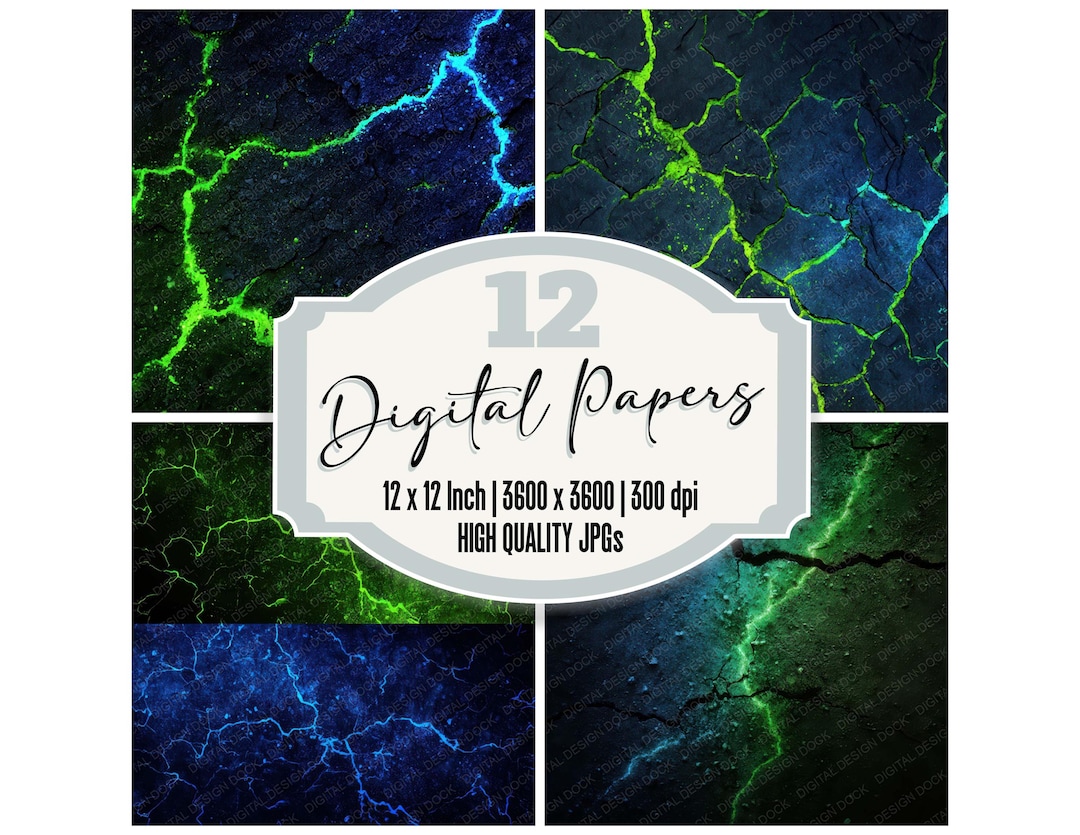 12x Distressed Neon Crack Digital Paper Pack Grunge Glowing Cracks Junk ...