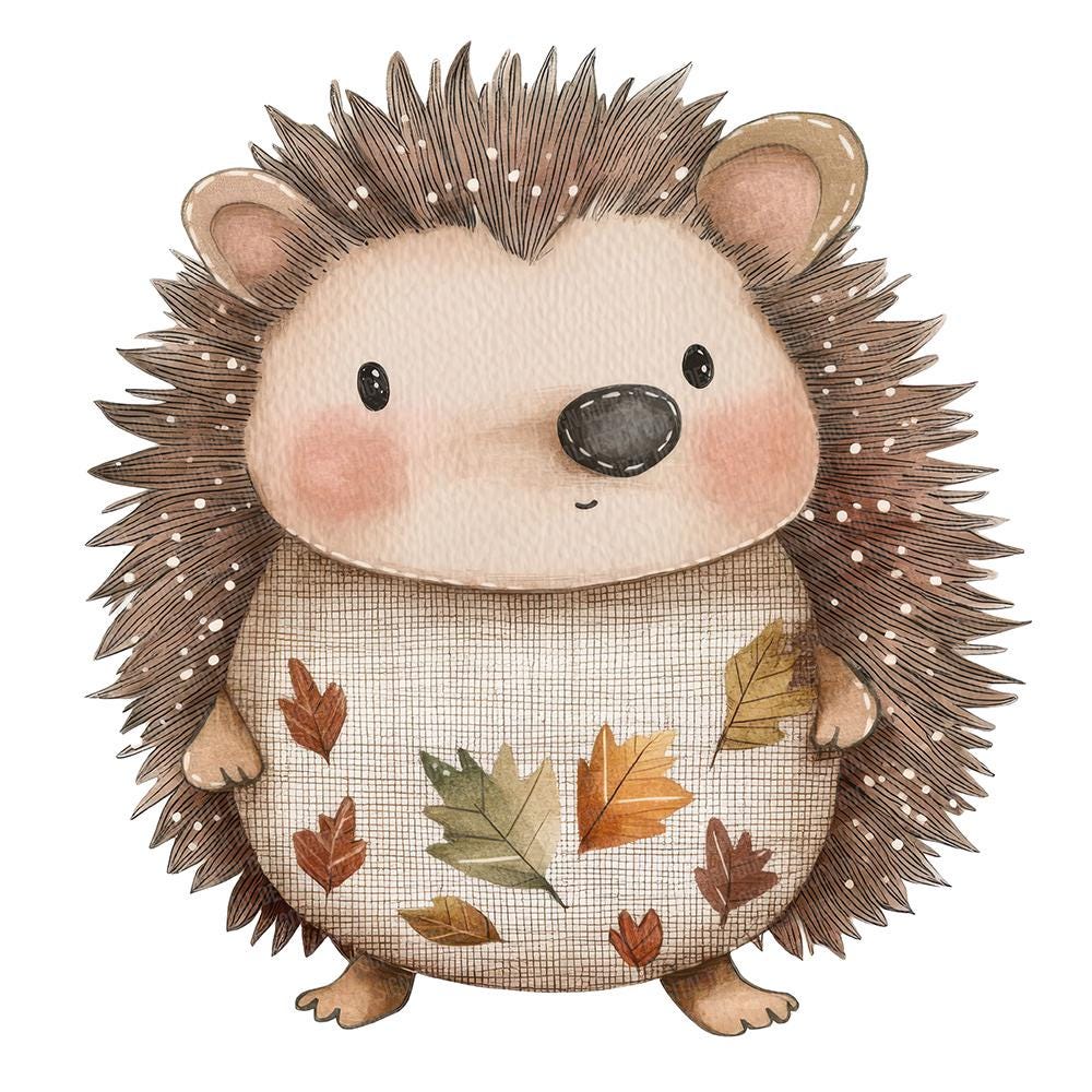 Layered Fabric Hedgehog Clipart, 12x Autumn Hedgehog Clip Art Set ...