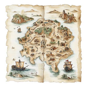 12x Pirate Map PNG Clipart, Treasure Island Clip Art Set, Printable ...