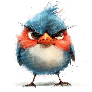 12 Grumpy Bird Clipart, Watercolor Angry Bird Clipart, Printable ...