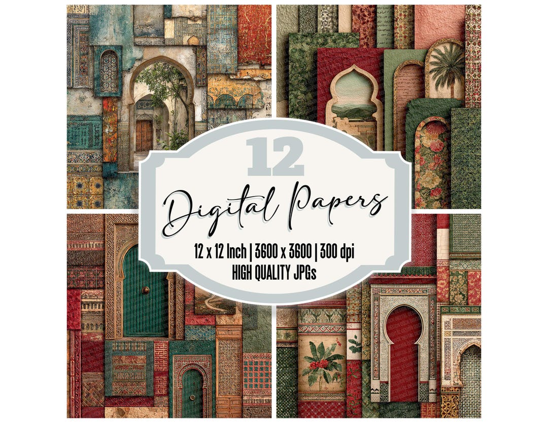 12x Rabat Collage Junk Journal Paper Moroccan Tile Digital Paper Pack ...