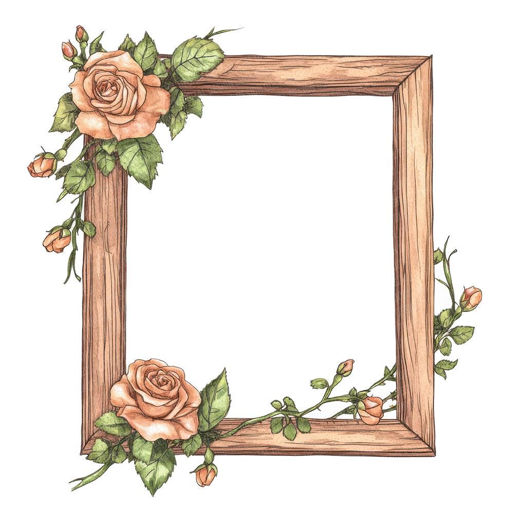 12x Wooden Frame PNG Clipart, Rose Vine Frame Clip Art Set, Watercolor ...