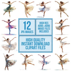 12 Ballerina Watercolor Clipart, Ballet Dancer Art, Printable Clipart ...