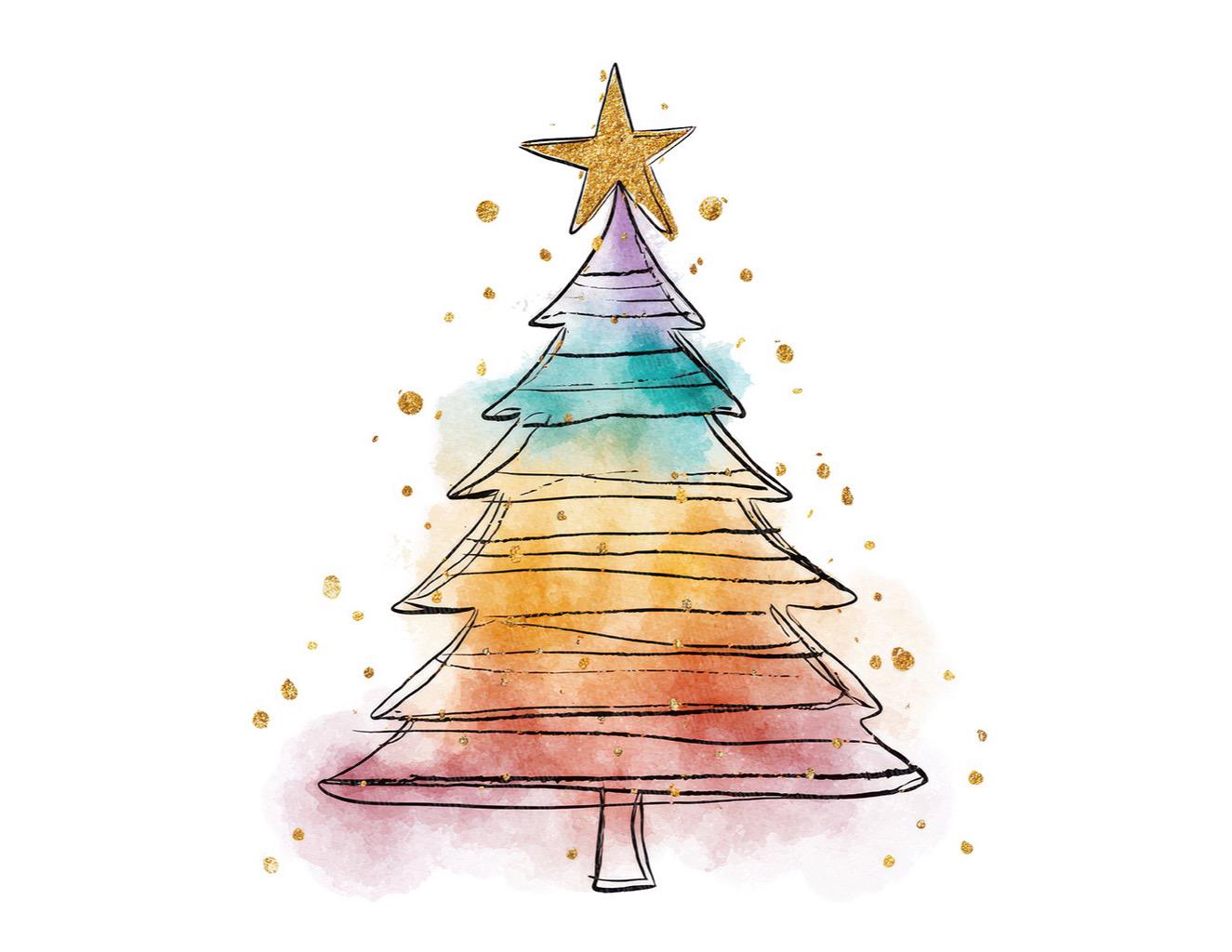 Sketch Rainbow Christmas Tree PNG Clipart, 12x Watercolor Holiday Tree ...