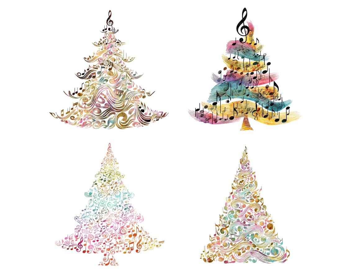 Christmas Tree PNG Clipart, 12x Colorful Music Trees Clip Art Set ...