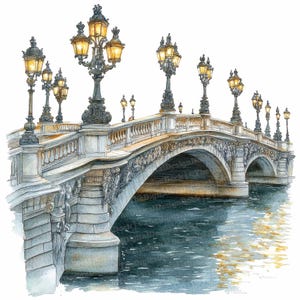 12 Paris Bridge Clipart, Watercolor Pont Alexandre III Art, Printable ...