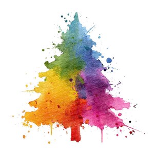 Rainbow Christmas Tree PNG Clipart, 12x Watercolor Splash Holiday Trees ...