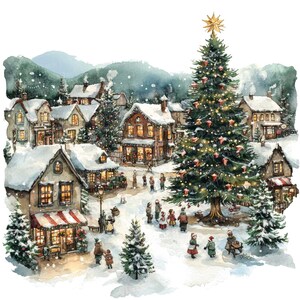 12 Christmas Village Clipart, Winter Wonderland Scenes, Printable ...