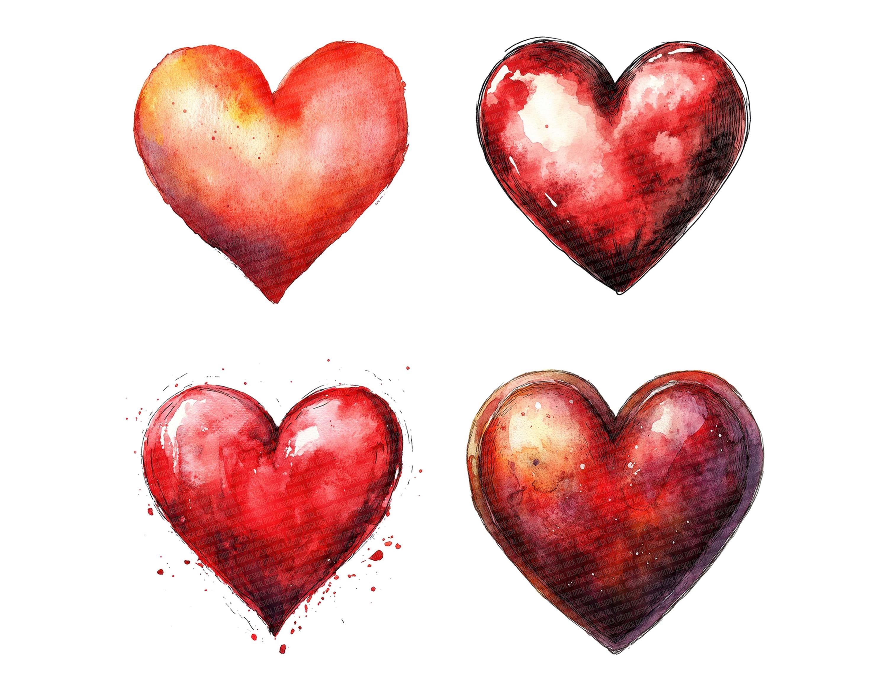 Watercolor Heart PNG Clipart, 12x Red Love Heart Clip Art Set,hand ...