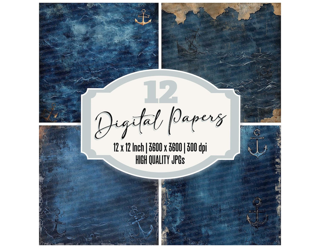 12x Nautical Anchor Junk Journal Paper, Distressed Maritime Digital ...