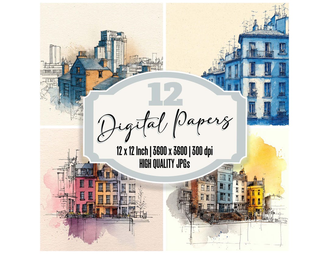 12x City Break Line Art Digital Paper Pack Junk Journal Paper Urban ...
